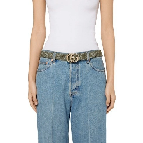 Gucci Gg Monogram Canvas Belt - Dark Green