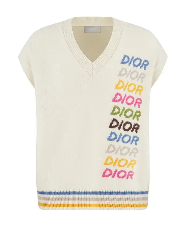 Dior Logo Intarsia V-neck Vest - Beige