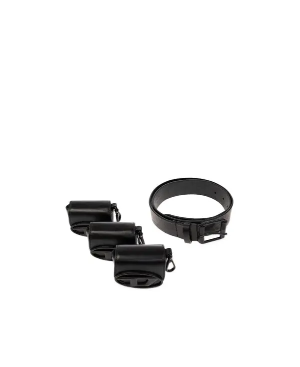 DIESEL® Logo Plaque Pocket Leather Belt - Black