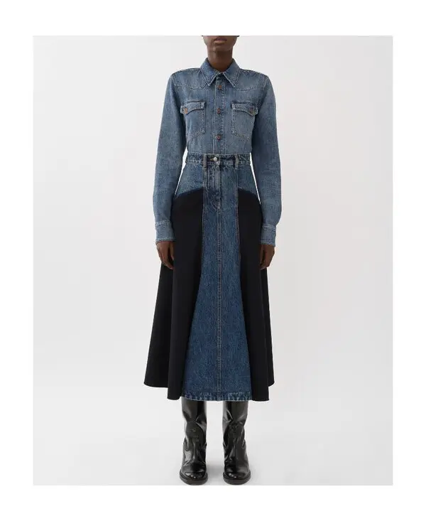 Chloé Long-sleeved Denim Shirt With Embroidered Logo - Blue