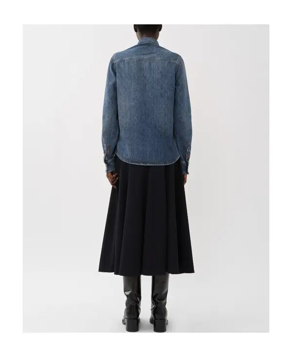 Chloé Long-sleeved Denim Shirt With Embroidered Logo - Blue