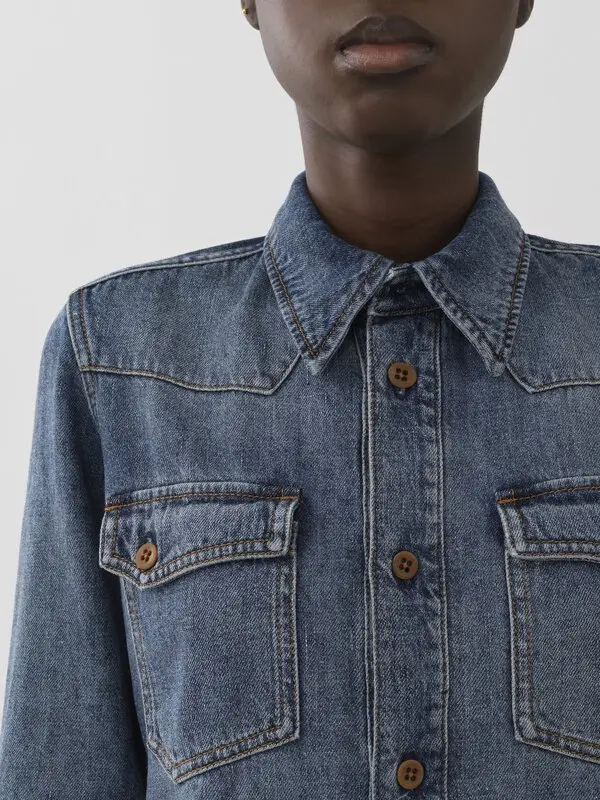 Chloé Long-sleeved Denim Shirt With Embroidered Logo - Blue