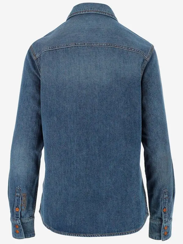 Chloé Long-sleeved Denim Shirt With Embroidered Logo