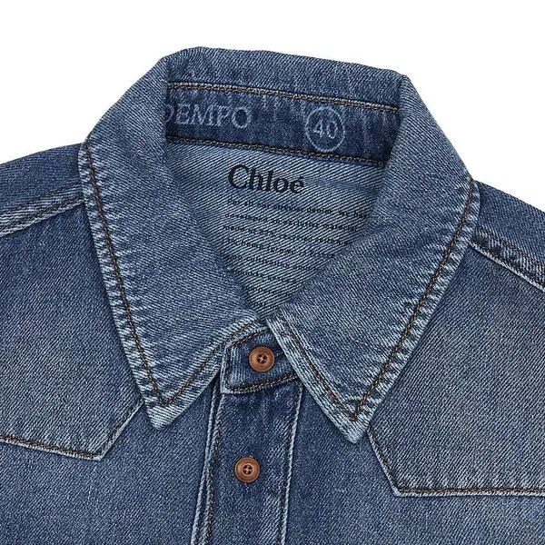 Chloé Long-sleeved Denim Shirt With Embroidered Logo
