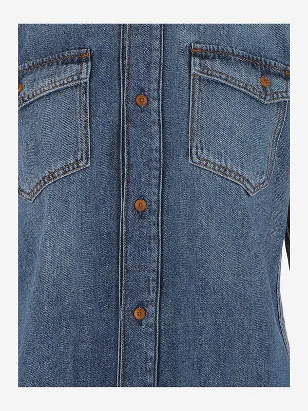 Chloé Long-sleeved Denim Shirt With Embroidered Logo
