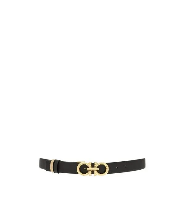 FERRAGAMO Gancini Buckled Reversible Belt - Black/stone