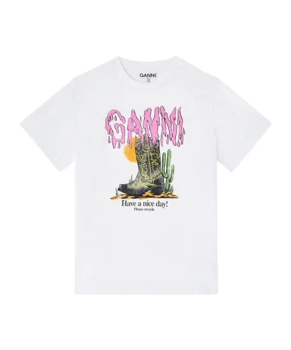 GANNI Western Boot Printed T-shirt - White