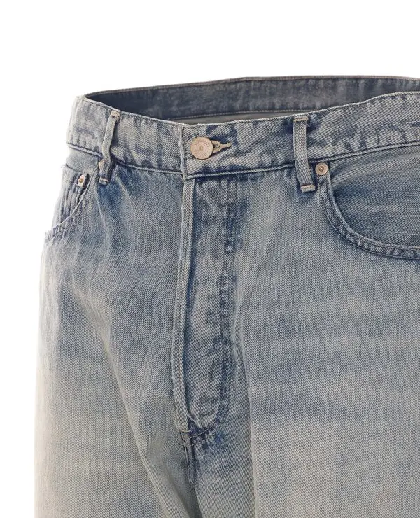 Auralee Faded Selvedge Distressed Jeans - Gray