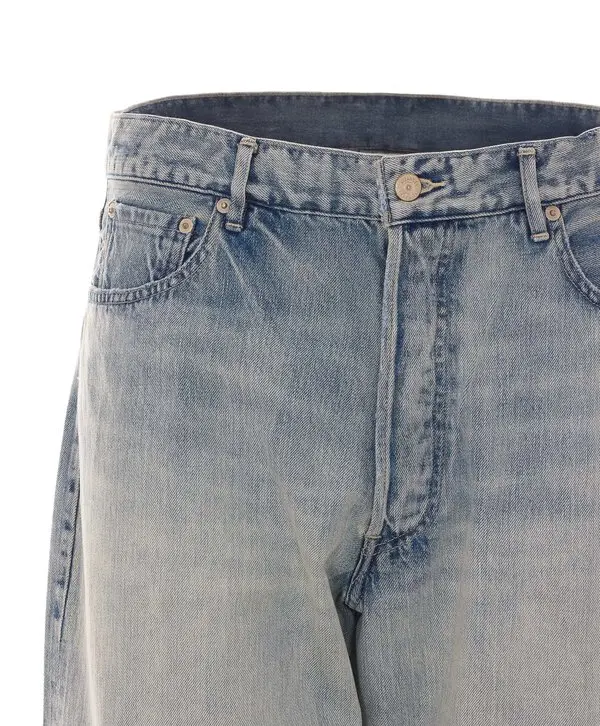 Auralee Faded Selvedge Distressed Jeans - Gray