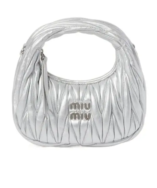 Miu Miu Matelassé Nappa Leather Hobo Mini-bag - Silver