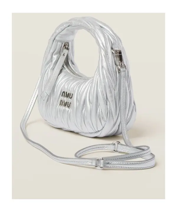 Miu Miu Matelassé Nappa Leather Hobo Mini-bag - Silver