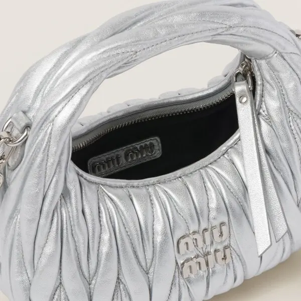 Miu Miu Matelassé Nappa Leather Hobo Mini-bag - Silver