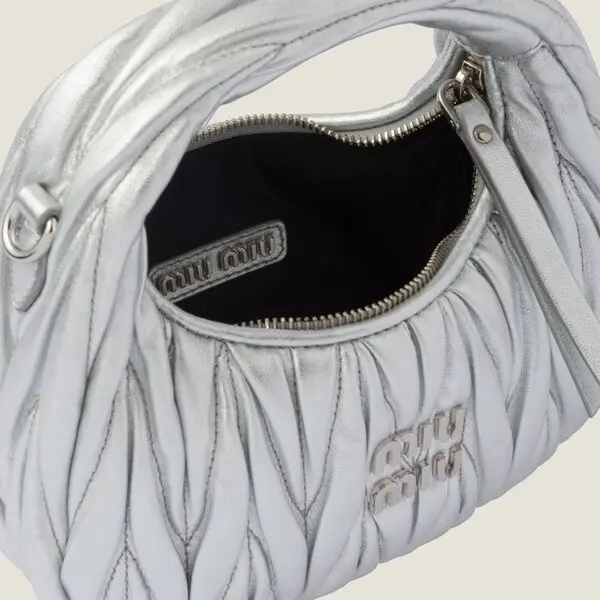 Miu Miu Matelassé Nappa Leather Hobo Mini-bag - Silver