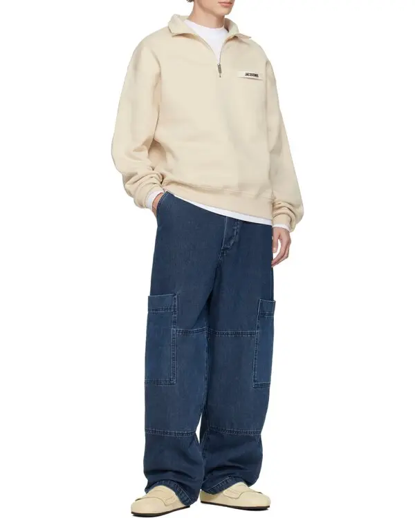 Jacquemus The Gros Grain Zipped-rollneck Sweatshirt - Nude