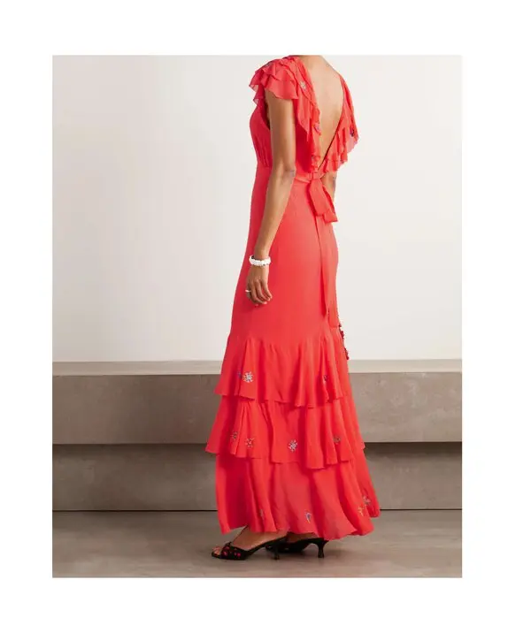 Rixo Round Neck Dress With Ruffled Trim