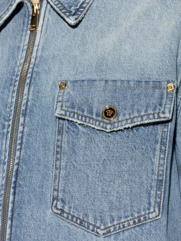 Versace Denim Zipped Overshirt - Blue