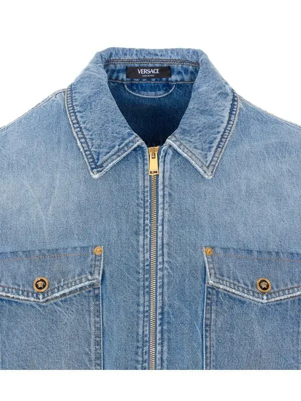 Versace Denim Zipped Overshirt - Blue