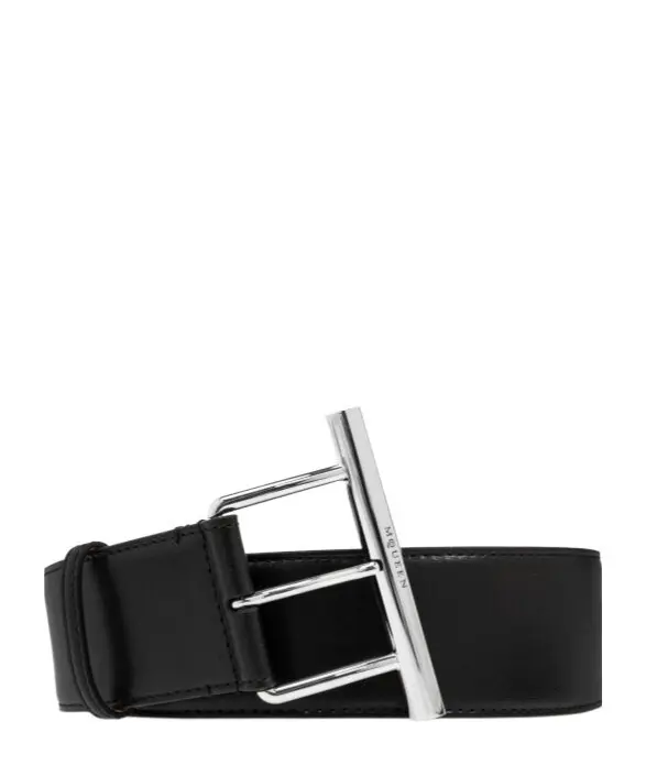 Alexander McQueen T-bar Buckled Leather Belt - Black