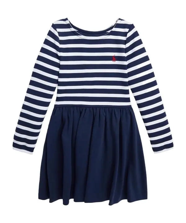 Polo Ralph Lauren Long Sleeve Striped Dress With Pony Motif