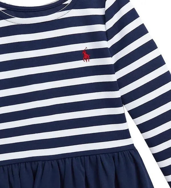 Polo Ralph Lauren Long Sleeve Striped Dress With Pony Motif