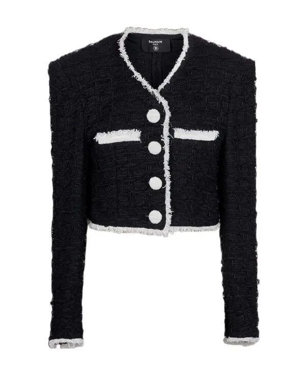 Balmain Cropped Tweed Jacket With Contrasting Trim