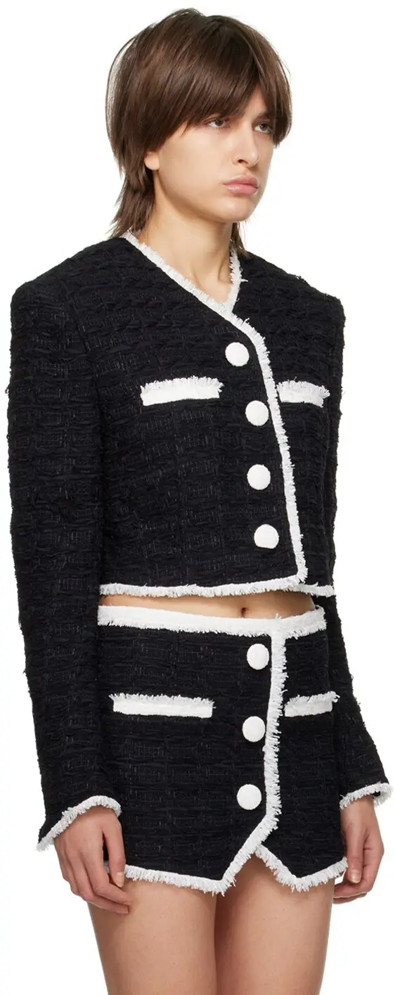 Balmain Cropped Tweed Jacket With Contrasting Trim