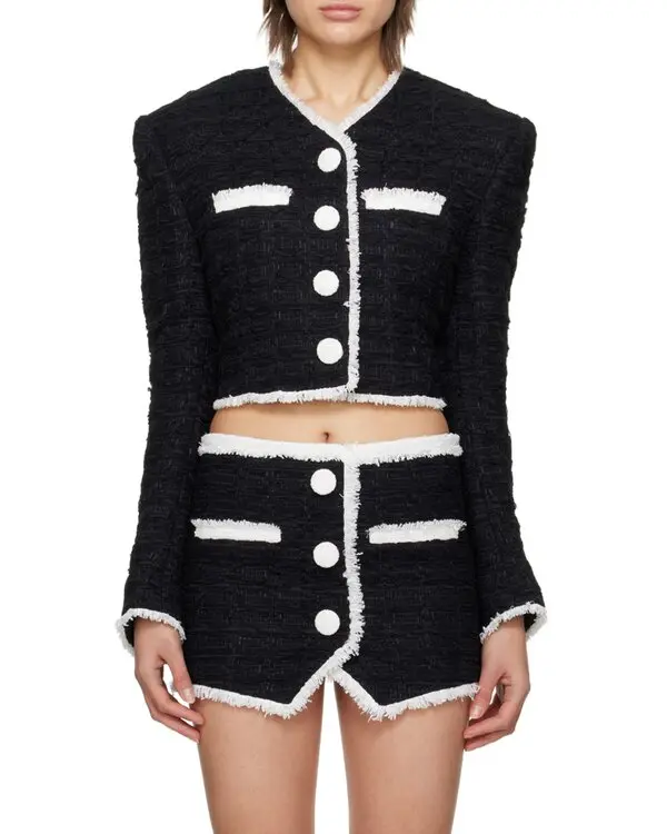 Balmain Cropped Tweed Jacket With Contrasting Trim