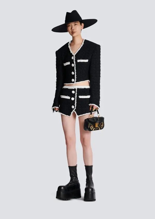 Balmain Cropped Tweed Jacket With Contrasting Trim