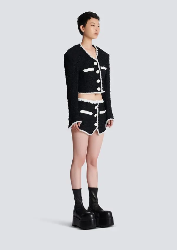 Balmain Cropped Tweed Jacket With Contrasting Trim