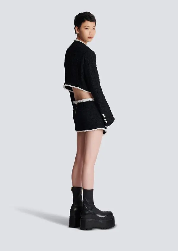 Balmain Cropped Tweed Jacket With Contrasting Trim