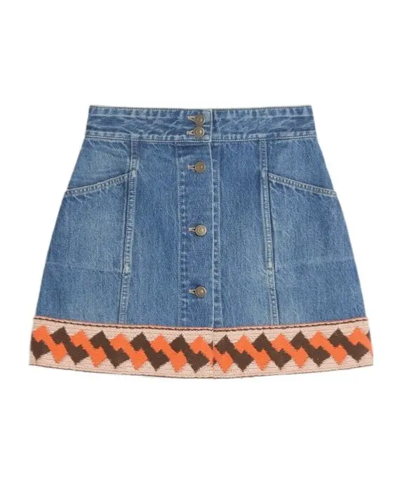 Valentino Garavani Jacquard Trim Denim Skirt