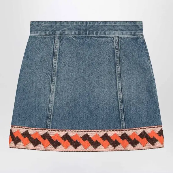 Valentino Garavani Jacquard Trim Denim Skirt
