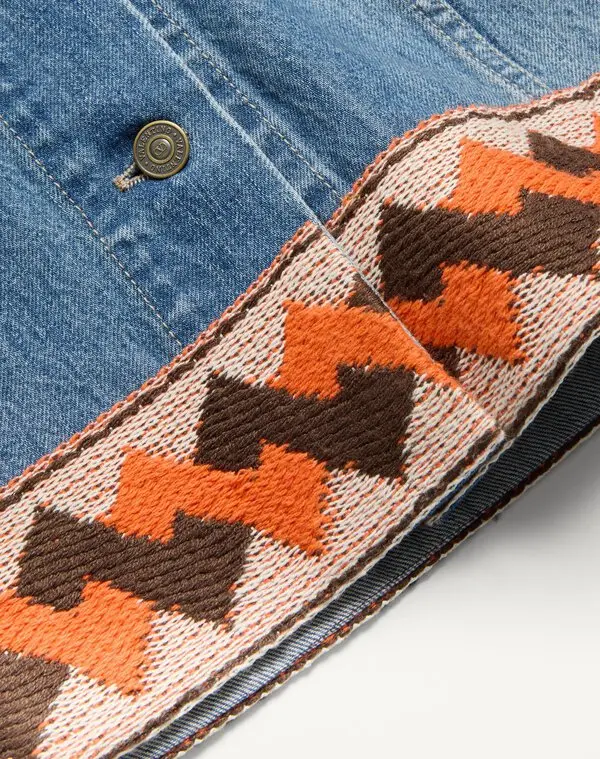 Valentino Garavani Jacquard Trim Denim Skirt
