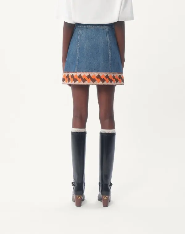 Valentino Garavani Jacquard Trim Denim Skirt