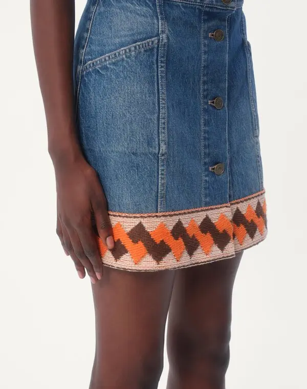 Valentino Garavani Jacquard Trim Denim Skirt