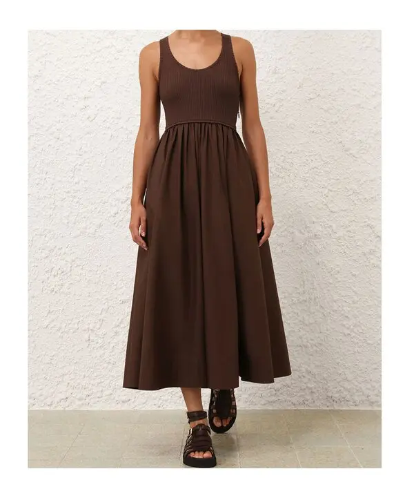 Zimmermann Sleeveless Dress With Fitted Knit Bodice And Gathered Skirt