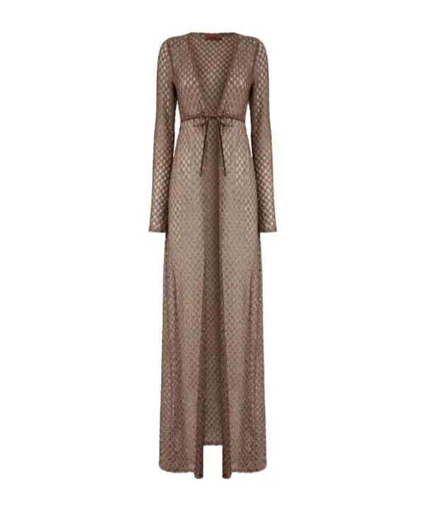 Missoni Spiderweb Motif Lamé Long Cardigan - Brown