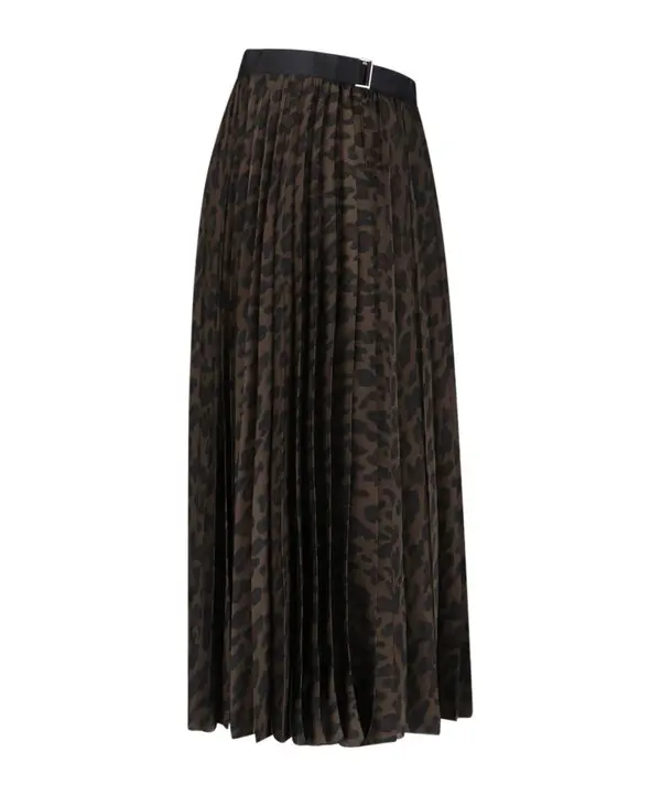 Sacai Leopard Print Pleated Skirt