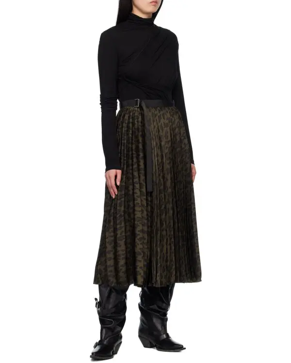 Sacai Leopard Print Pleated Skirt