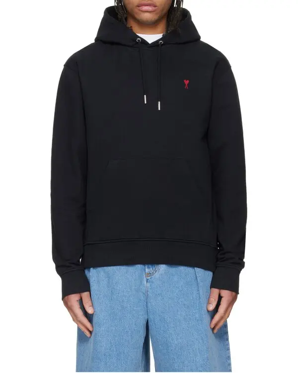 AMI Paris De Coeur Drawstring Hoodie - Black