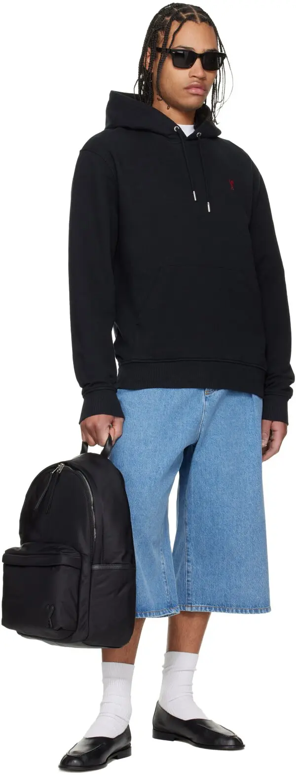AMI Paris De Coeur Drawstring Hoodie - Black