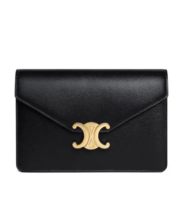 Celine Wallet On Chain Margo In Shiny Calfskin - Black