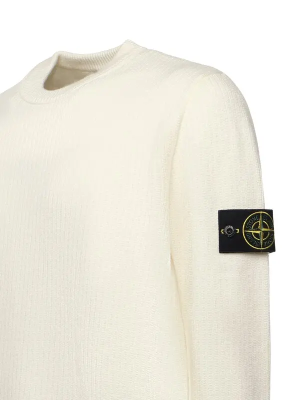 Stone Island Crewneck Sweatshirt With Logo Patch - Ivory