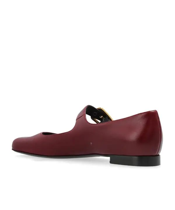 Chloé Polly Ballet Flats With Gold Buckle Detail - Brown