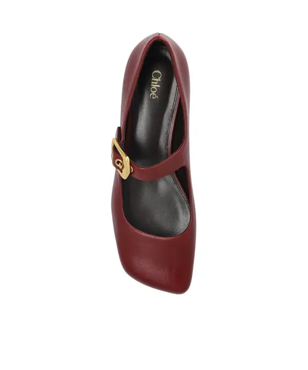 Chloé Polly Ballet Flats With Gold Buckle Detail - Brown