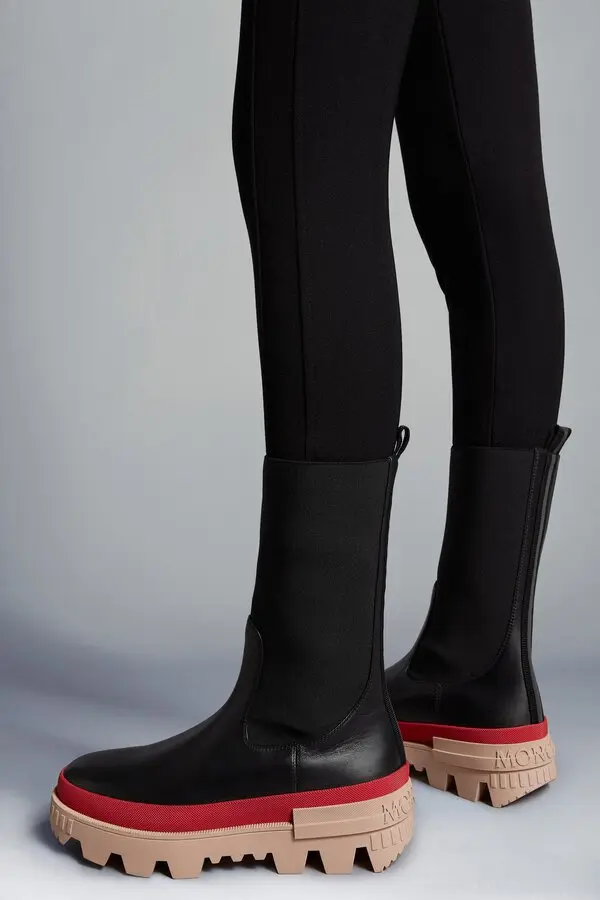 Moncler Logo Leather Chelsea Boots - Black