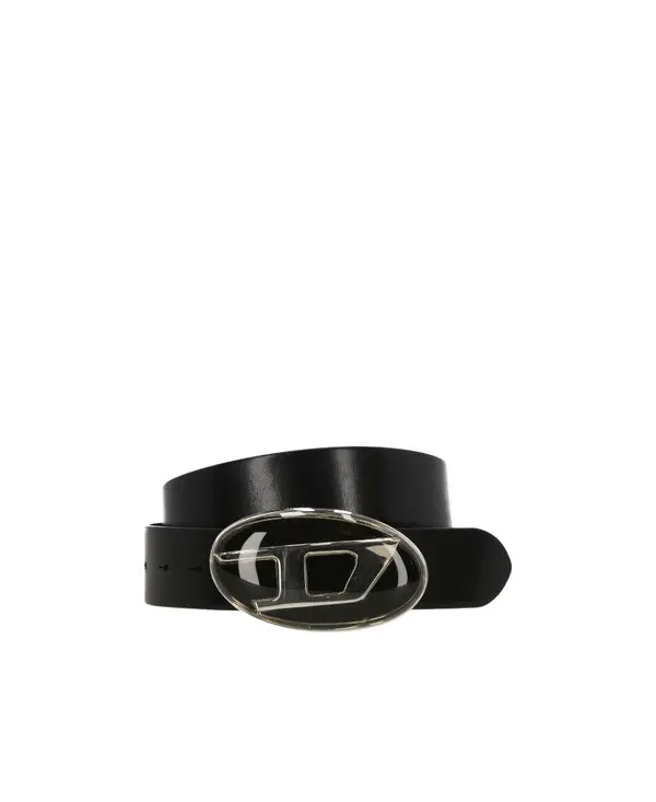 DIESEL® B-1dr-rr Leather Belt With Perforated Details - Black