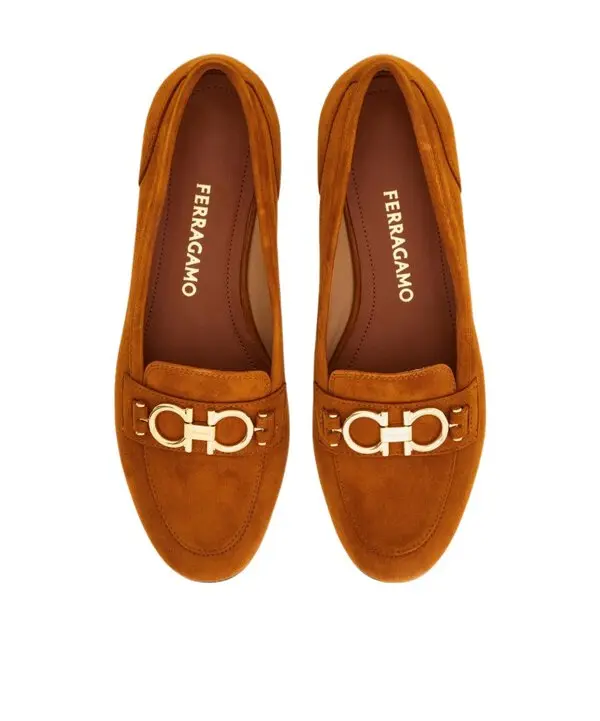 FERRAGAMO Gancini Ornament Loafers - Brown