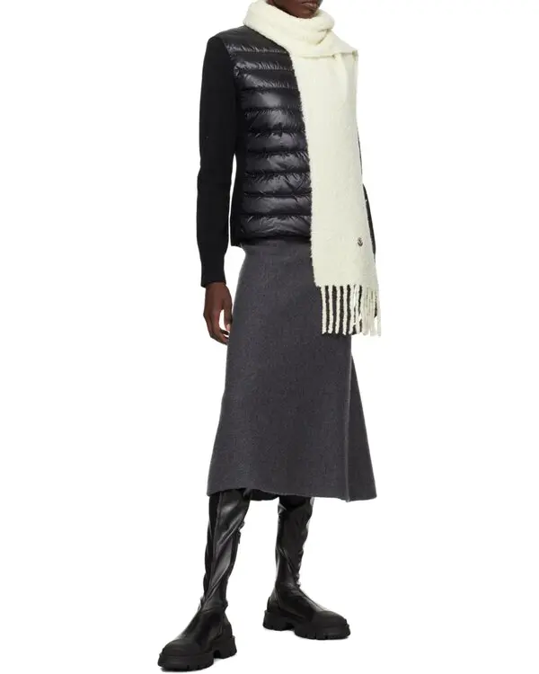 Moncler Logo Patch Brushed Fringed Scarf