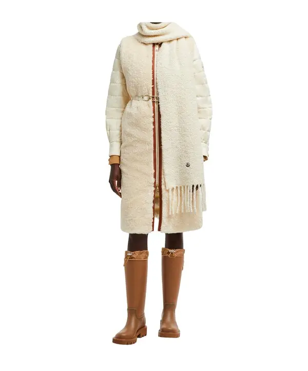 Moncler Logo Patch Brushed Fringed Scarf